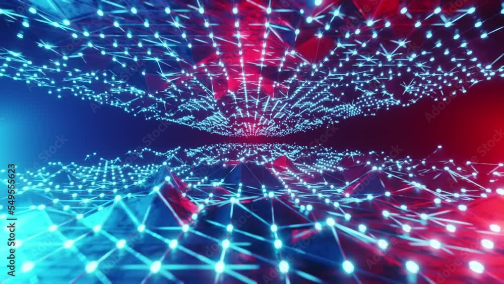 Abstract digital connection moving dots and lines. Technology ...