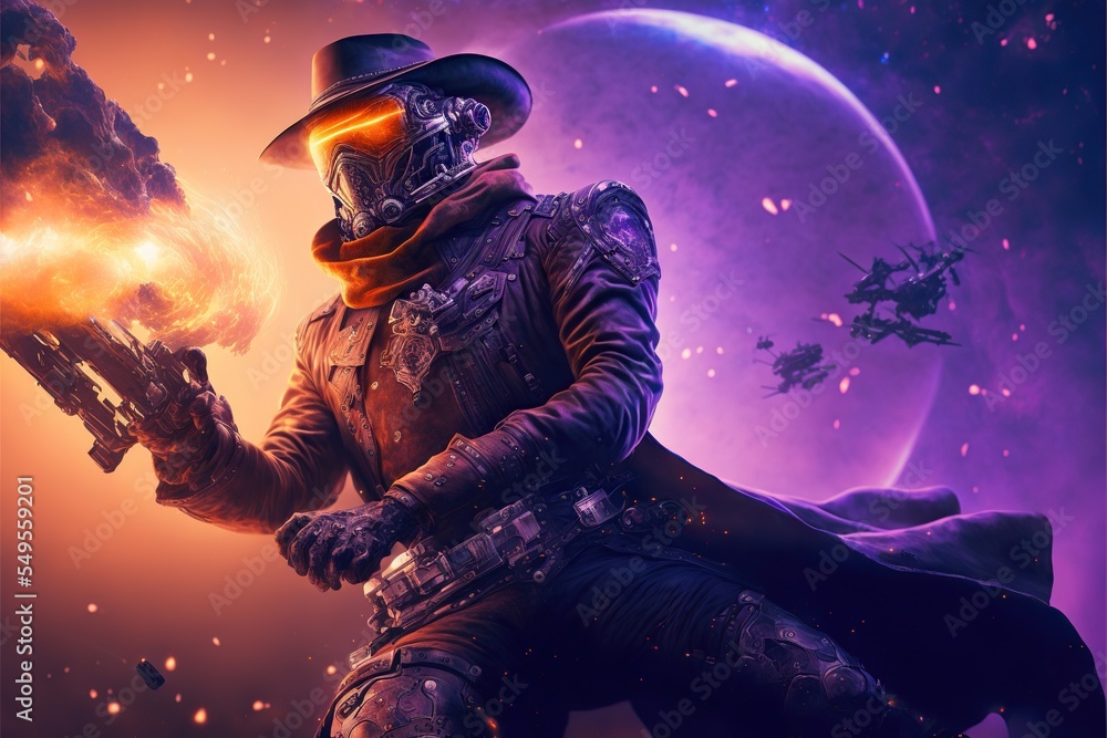 Sci-fi western cyborg gunfighter character design Stock Illustration ...