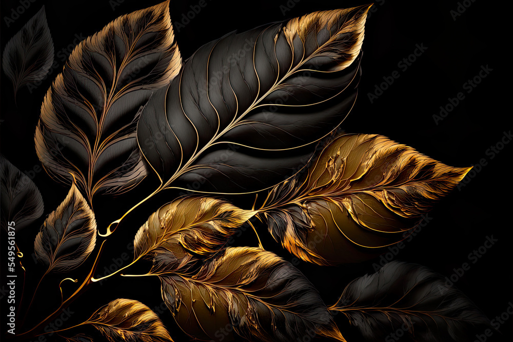 autumn leaves on black background, leaf (feather) on black background ...