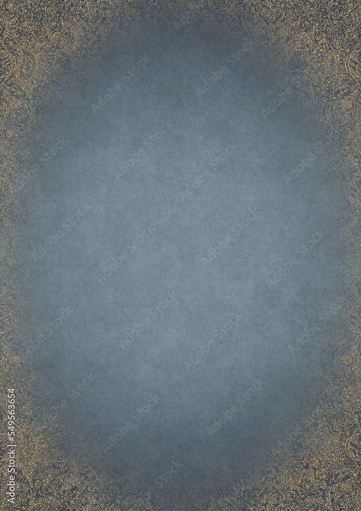 Light blue textured paper with vignette of golden hand-drawn pattern ...