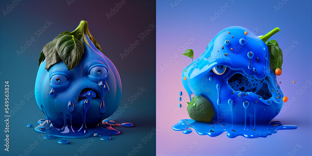 Blue monster, surrealistic illustration, abstract colorful background ...