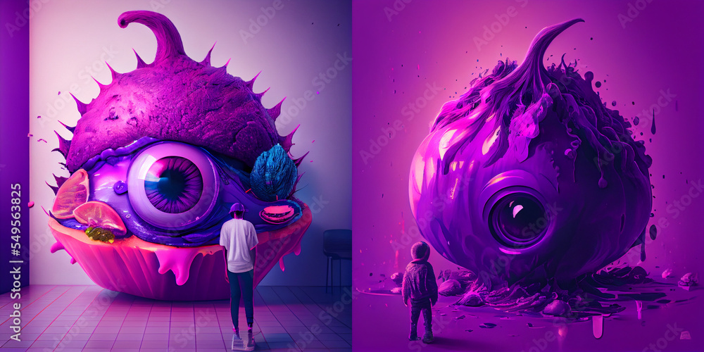 One eye monster, surrealistic illustration, abstract colorful ...