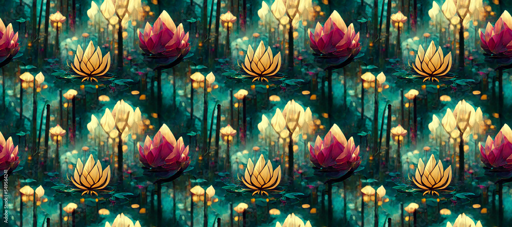 lotus flowers on a magical background, beautiful lotus flowers in a ...