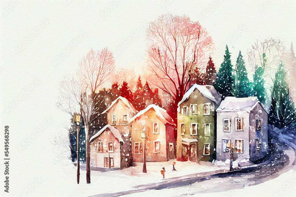 Snowy Village Drawing