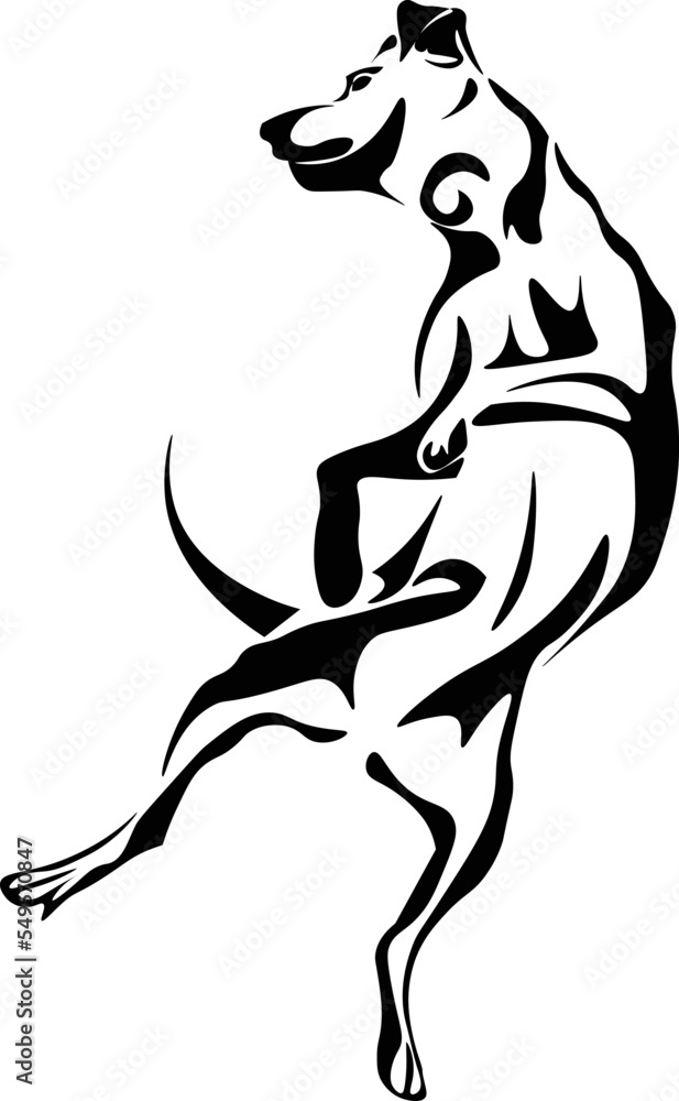 Black and White Cartoon Illustration Vector of a Dog Stretching Stock ...