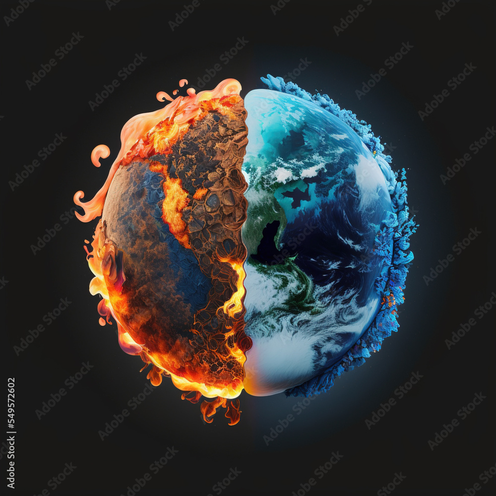 Earth in space, half of the earth frozen the other half in flames Stock ... Earth in space, half of the earth frozen the other half in flames Stock ...
