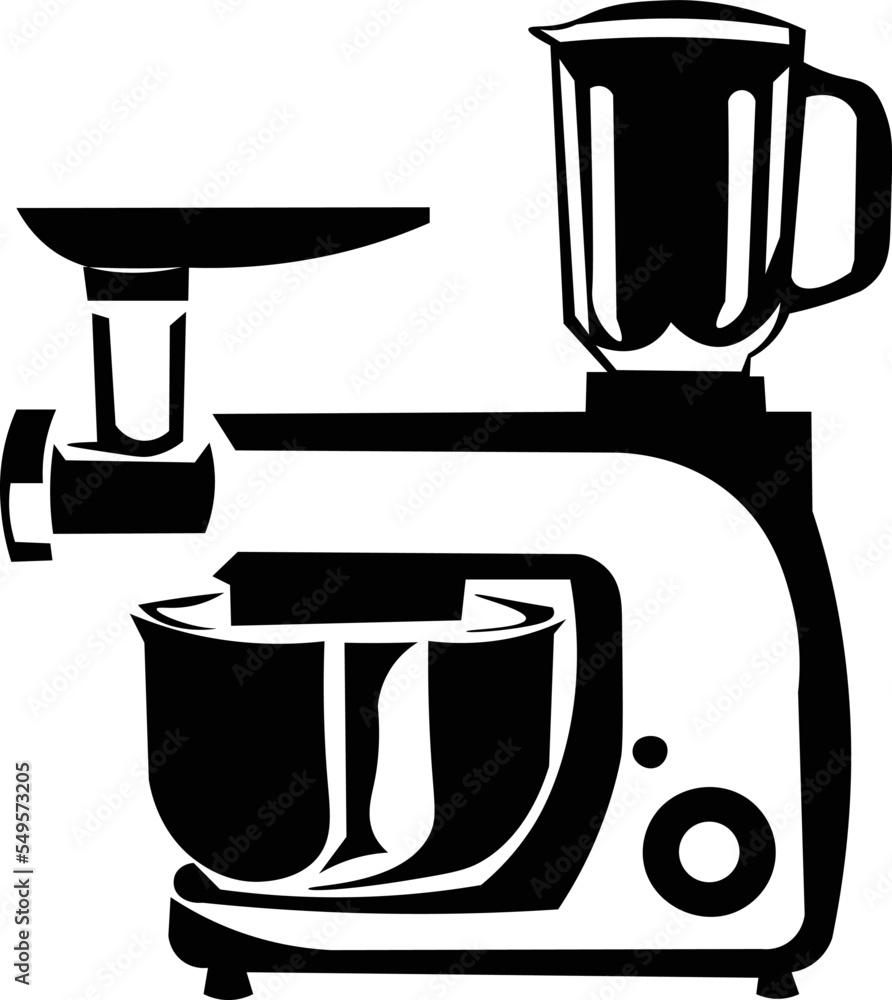 Black and White Cartoon Illustration Vector of Food Processor Stock ...