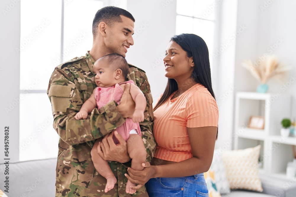 Hispanic family army soldier hugging each other at home Stock Photo ...
