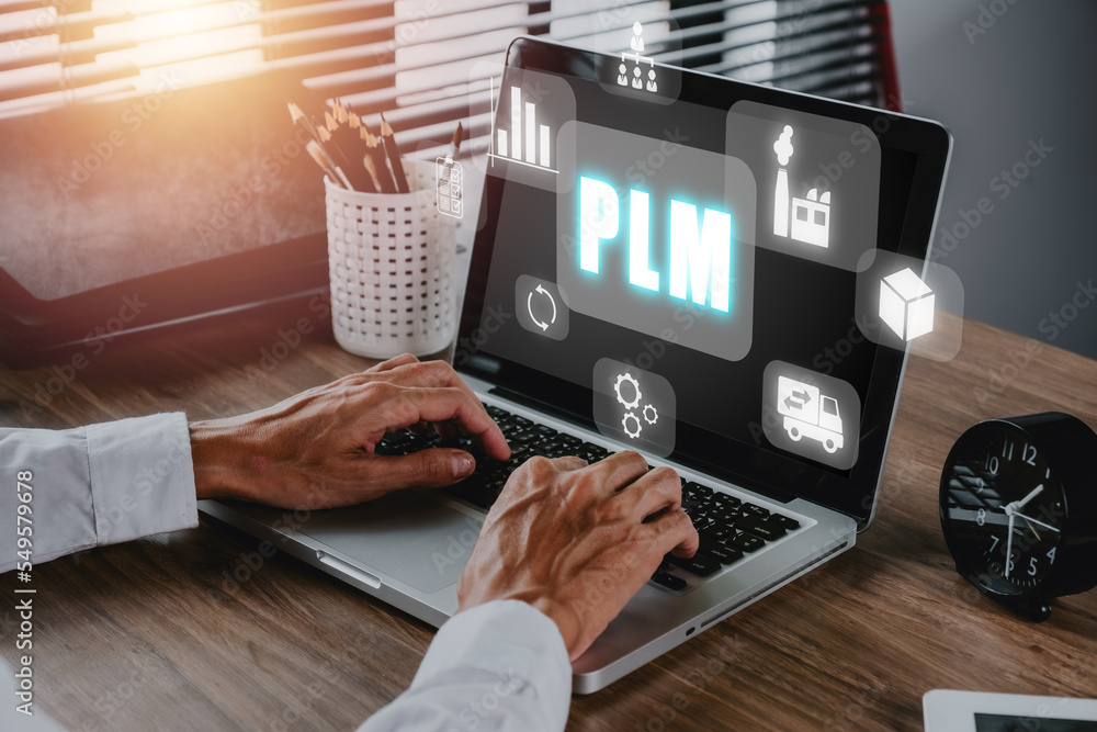 PLM - In industry, product lifecycle management concept, Person hand ...