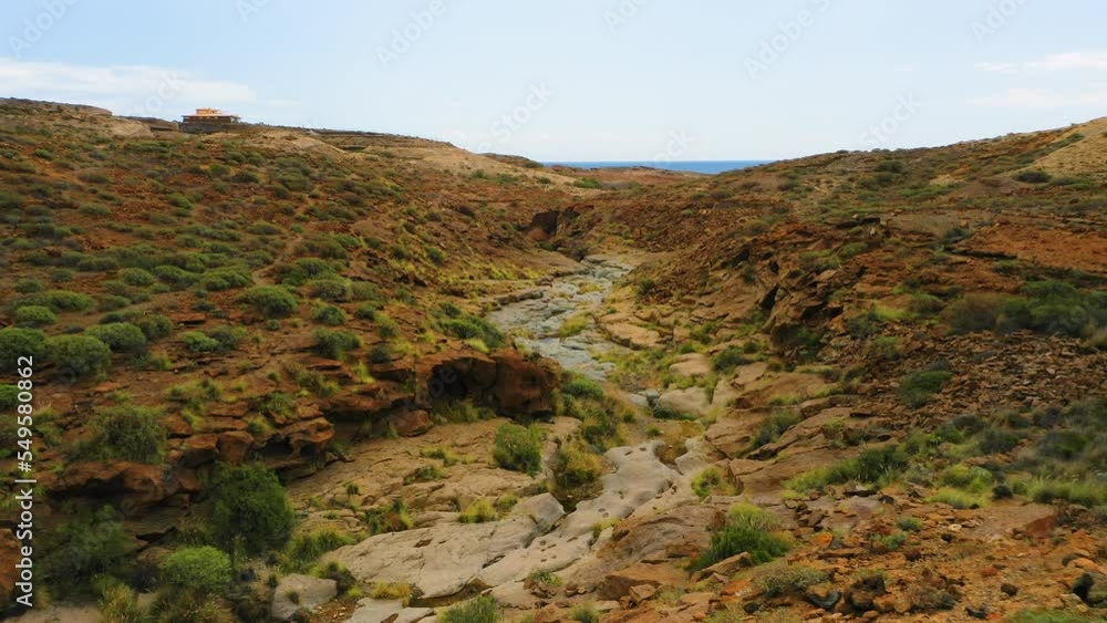 Dry riverbed in hot desert natural landscape drought conditions due to ...