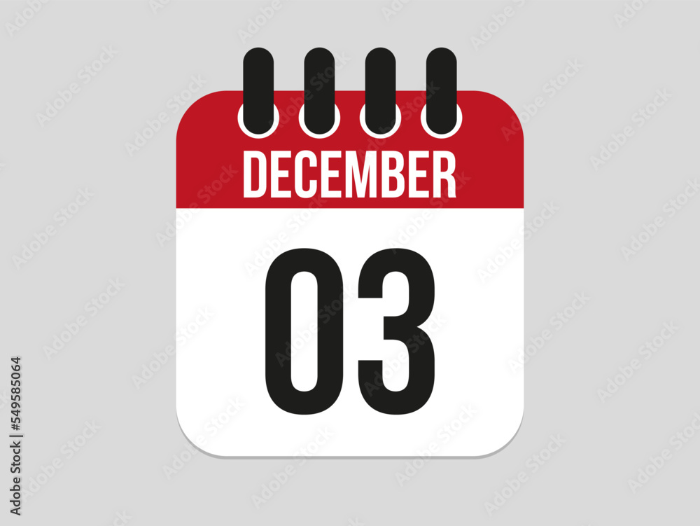 3 December calendar icon. Calendar template for the days of december ...