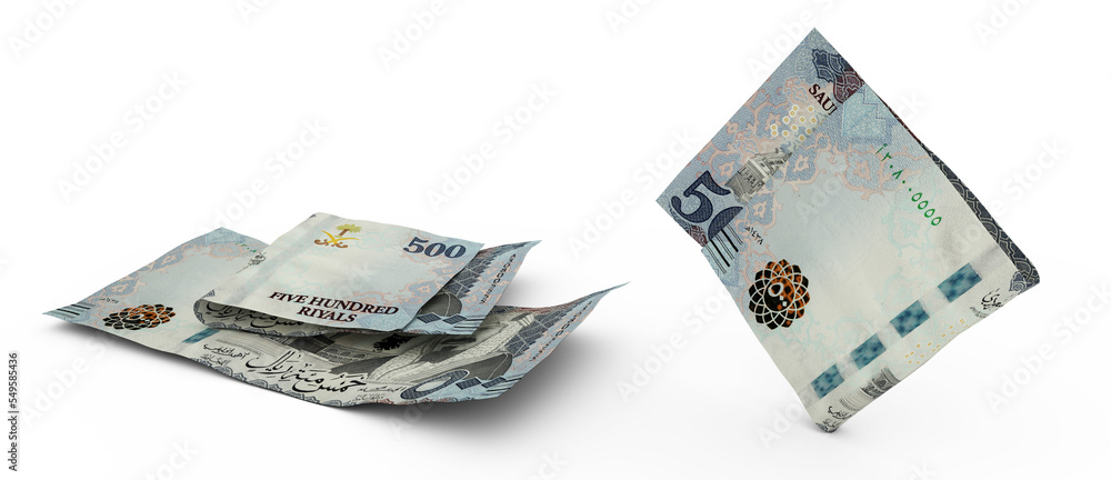 Set of Saudi riyal note isolated on white background. 3d rendering ...