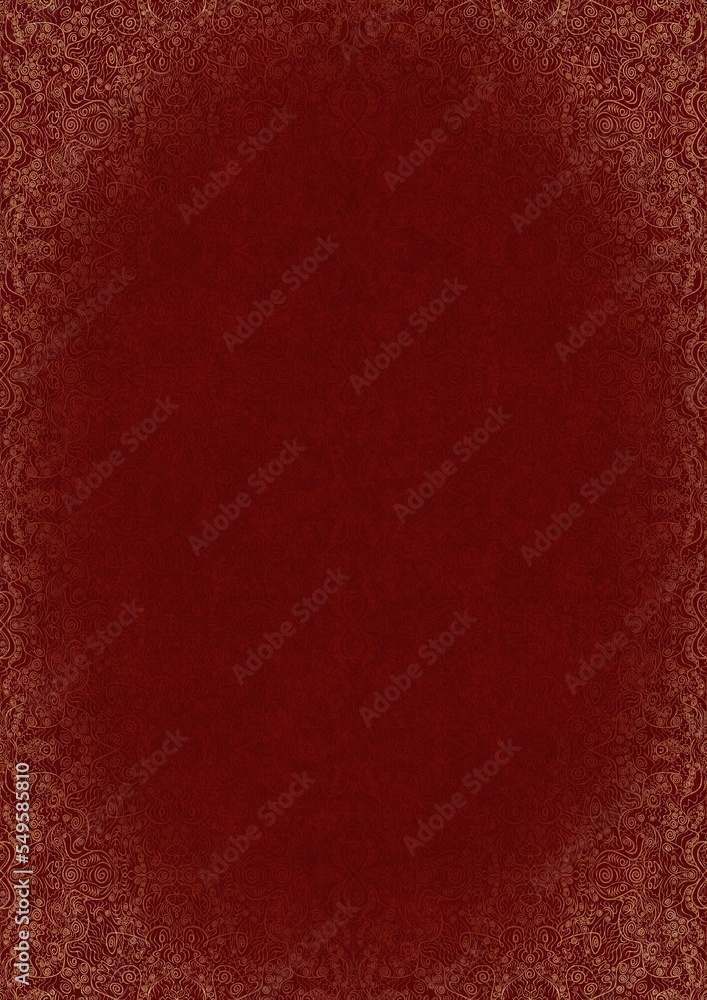 Hand-drawn unique abstract ornament. Light red on a deep red background ...