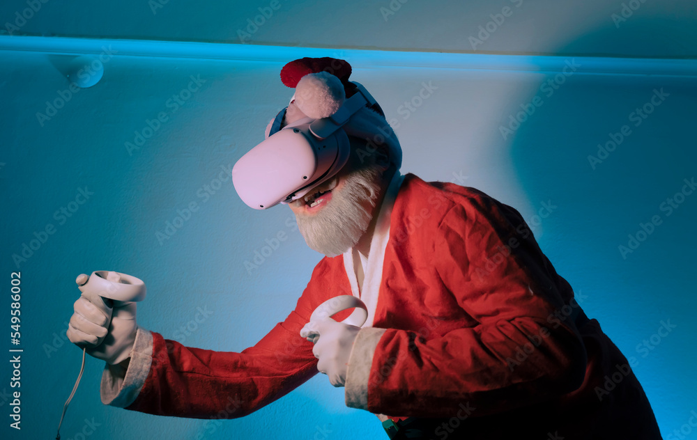 Santa wear vr helmet gadget device equipment watching realistic ...