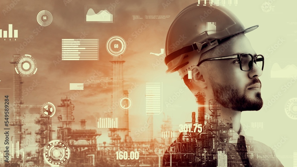 Future factory plant and inventive energy industry concept in creative ...