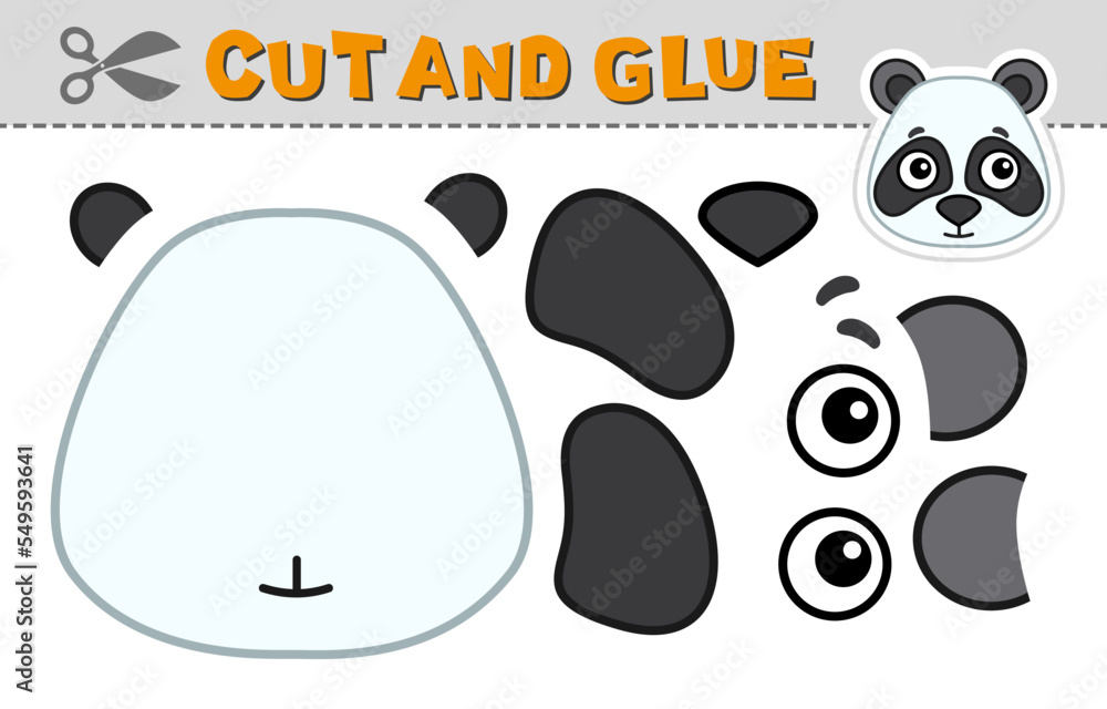 Cut out applique and glue a panda bear head. Vector illustration. Paper ...