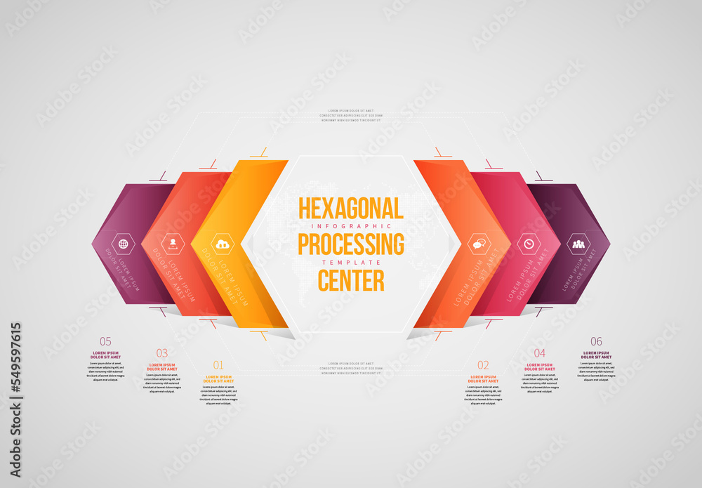 Hexagonal Center Processing Infographic Stock Template Adobe Stock