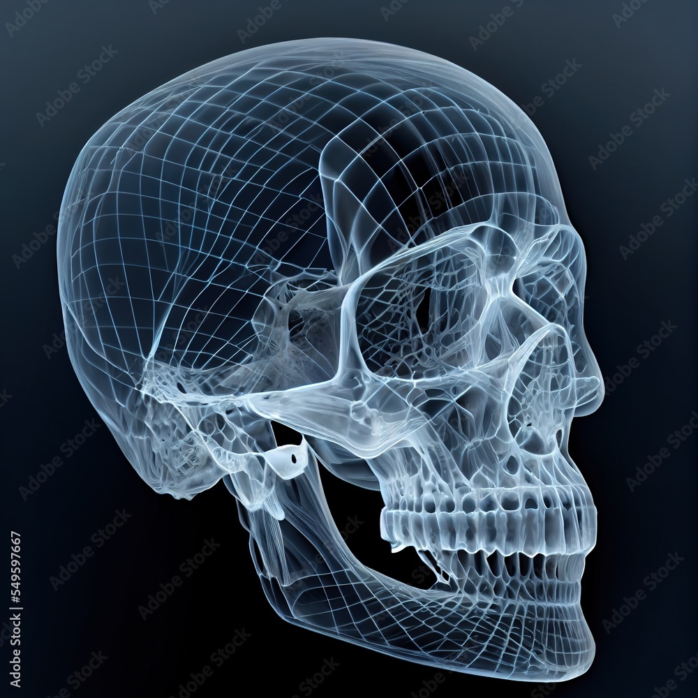 human skull x-ray on black background illustration 3d render Stock ...