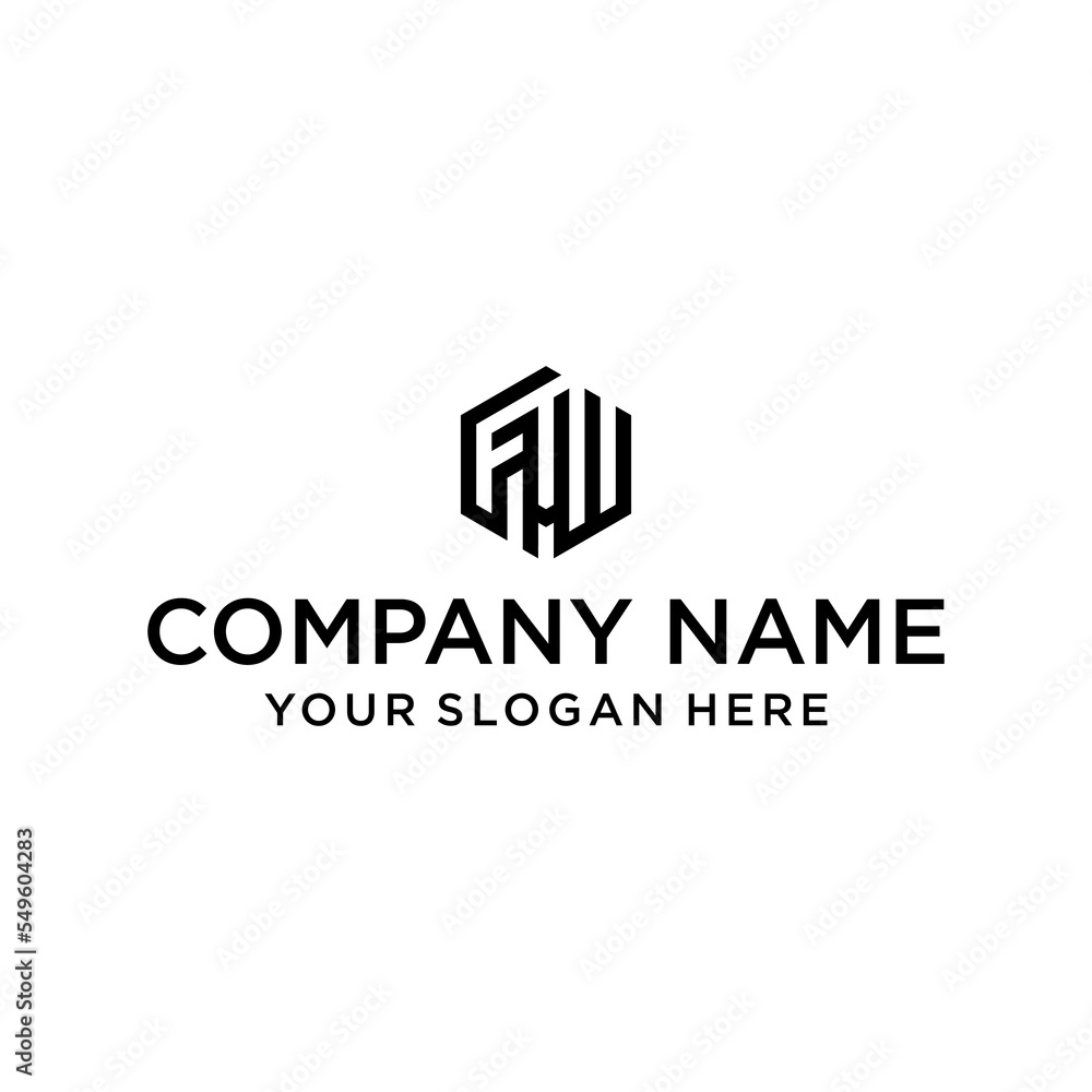 FW letter logo in the form of hexagons and cube logos with letter ...