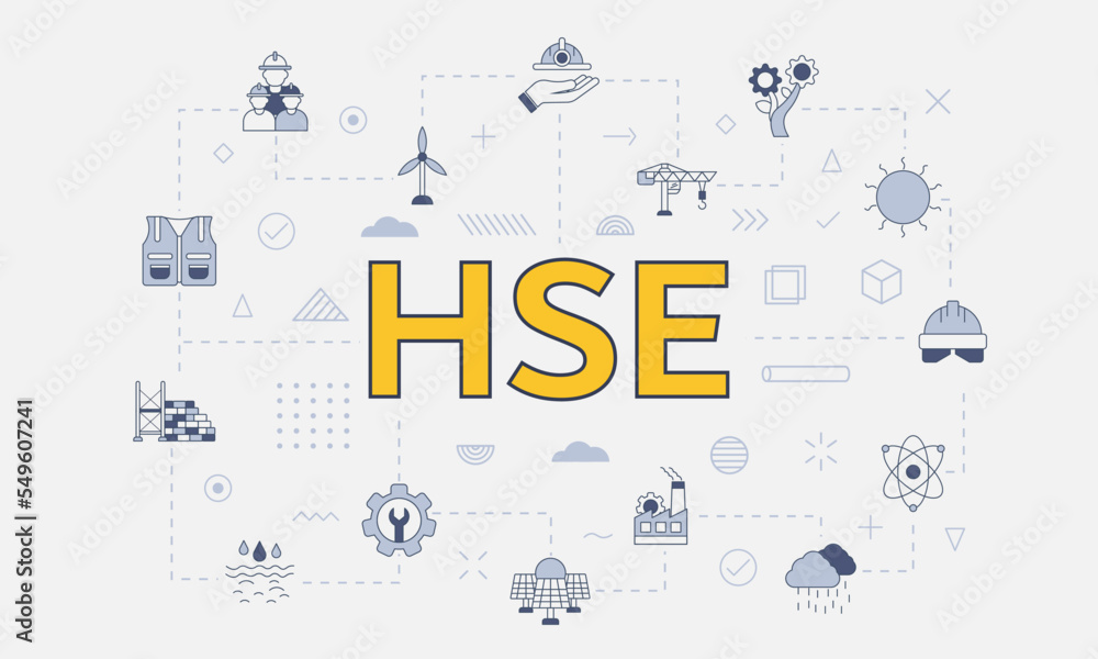 hse health safety environment concept with icon set with big word or ...