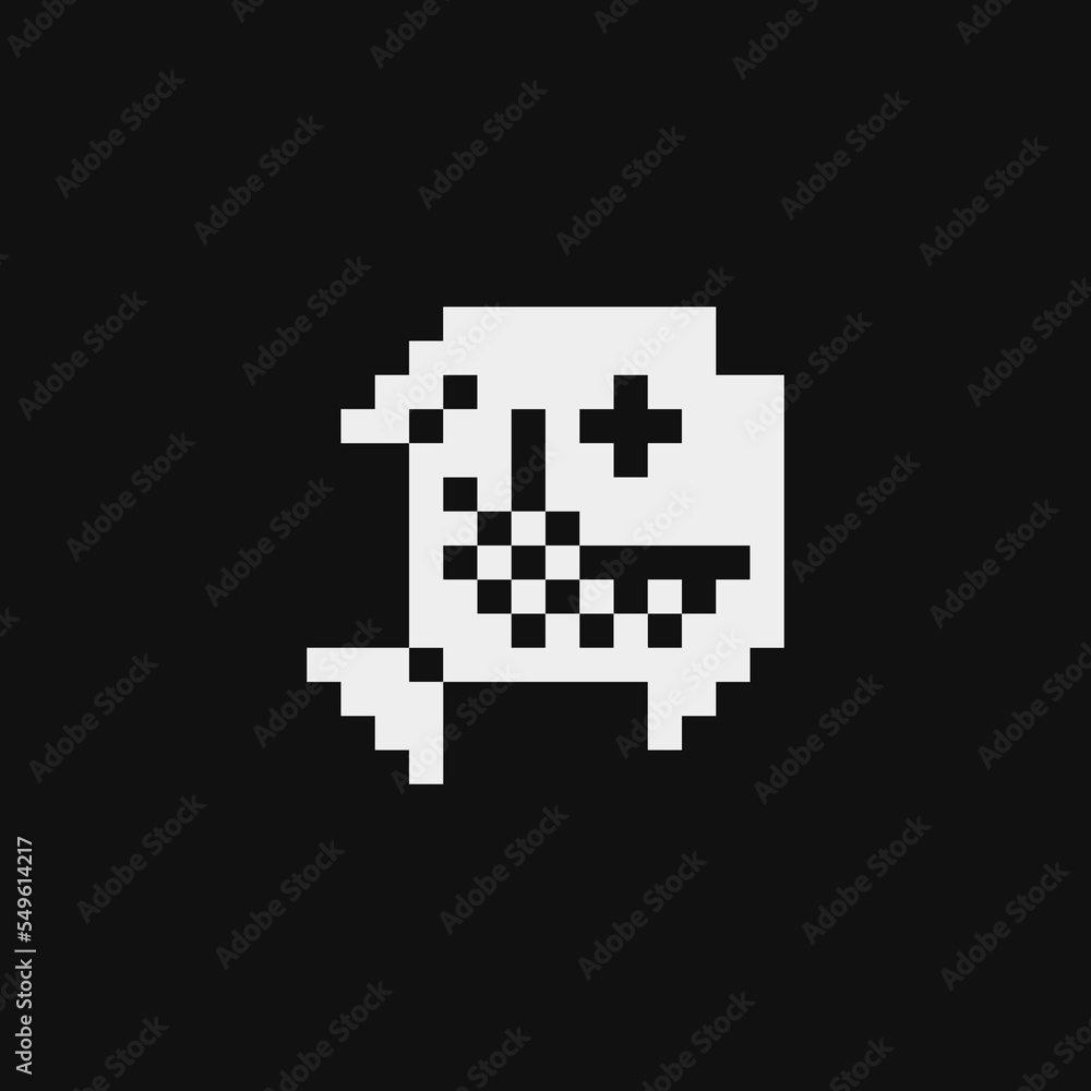 1-bit fish logo pixel art style icon element, design app, web, sticker and emoji. Isolated ...