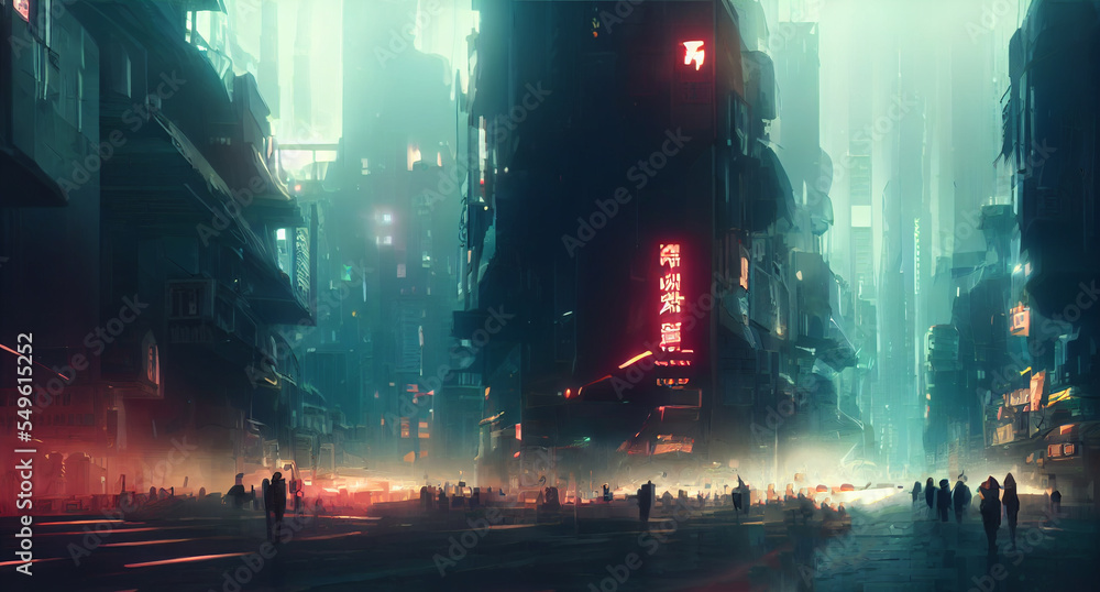 Concept art illustration of asian cyberpunk sci-fi dystopian city Stock ...
