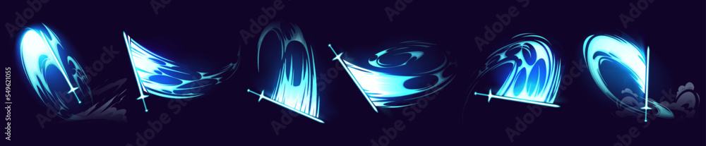 Sword attack, slash and cut effect. Blue flash of weapon motion, punch ...