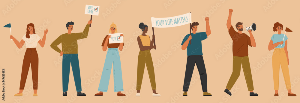 Your vote matters social campaign concept vector banner. Crowd of man ...