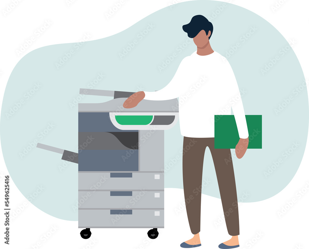 Young secretary making photocopies on xerox machine in office.Vector ...