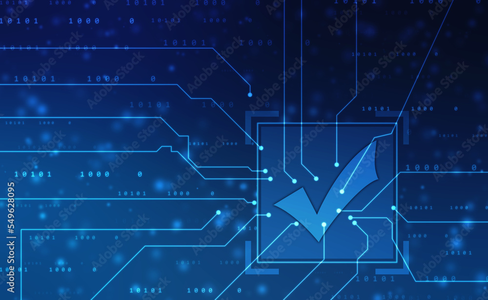Check mark symbol in digital background, Technology abstract background ...