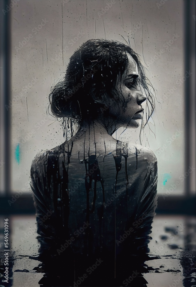 Digital Illustration of a young woman looking down as she feels. It's ...