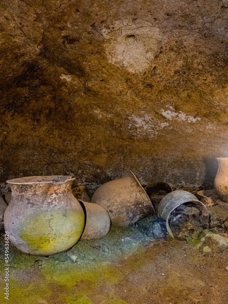 Ancient clay pot in indigenous tomb, National Archeological Park of ...