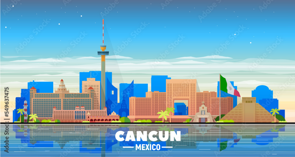 Cancun city ( Mexico ) skyline on a sky background. Flat vector ...