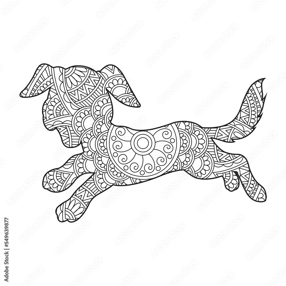 Zentangle dog mandala coloring page for adults christmas dog and floral ...