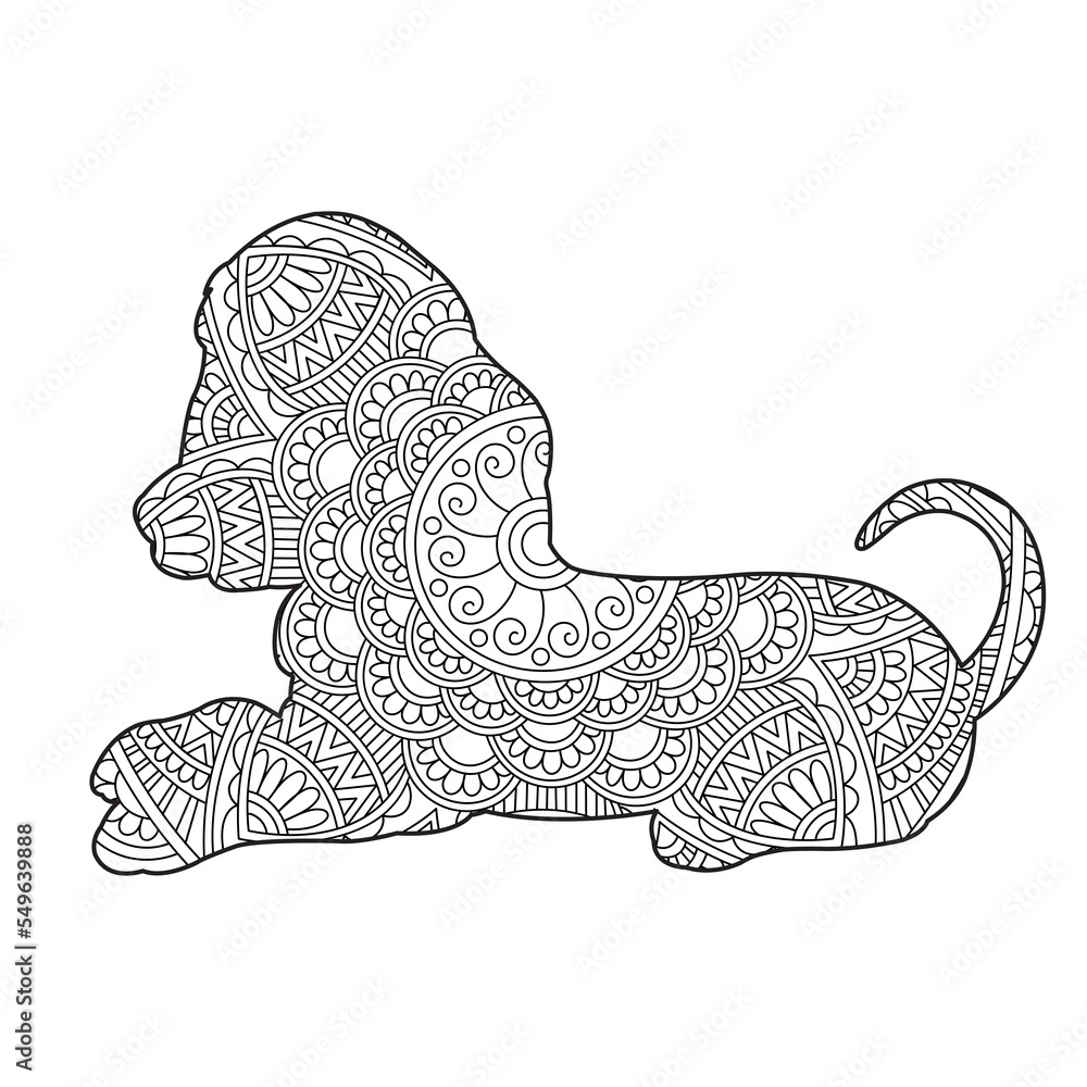 Zentangle dog mandala coloring page for adults christmas dog and floral ...