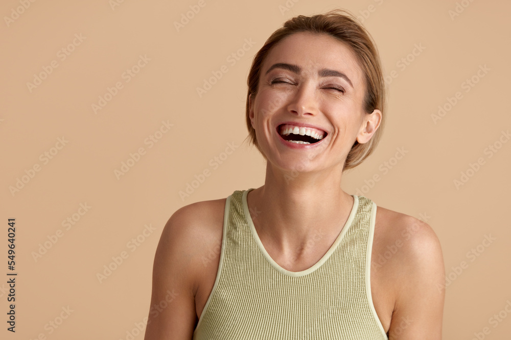 Beauty Woman Laughing Isolated Portrait. Blonde Woman Model With Smooth ...