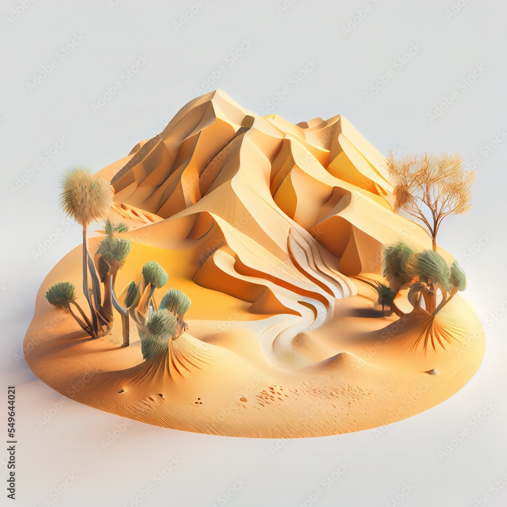 Sand dunes, isometric diorama. Beautiful cartoon illustration generated ...