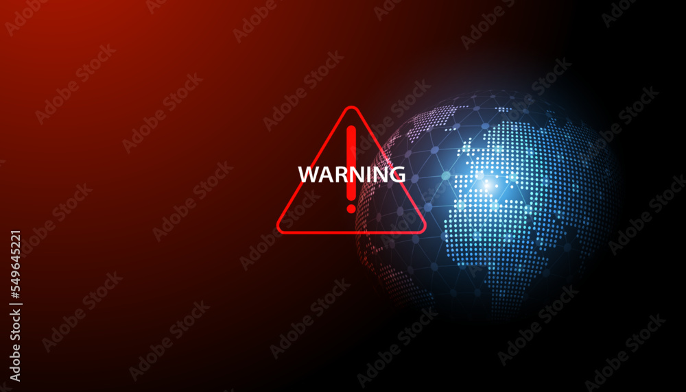 Abstract red warning symbol on world map background for warning ...