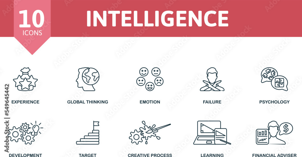 Intelligence icon set. Monochrome simple Intelligence icon collection ...