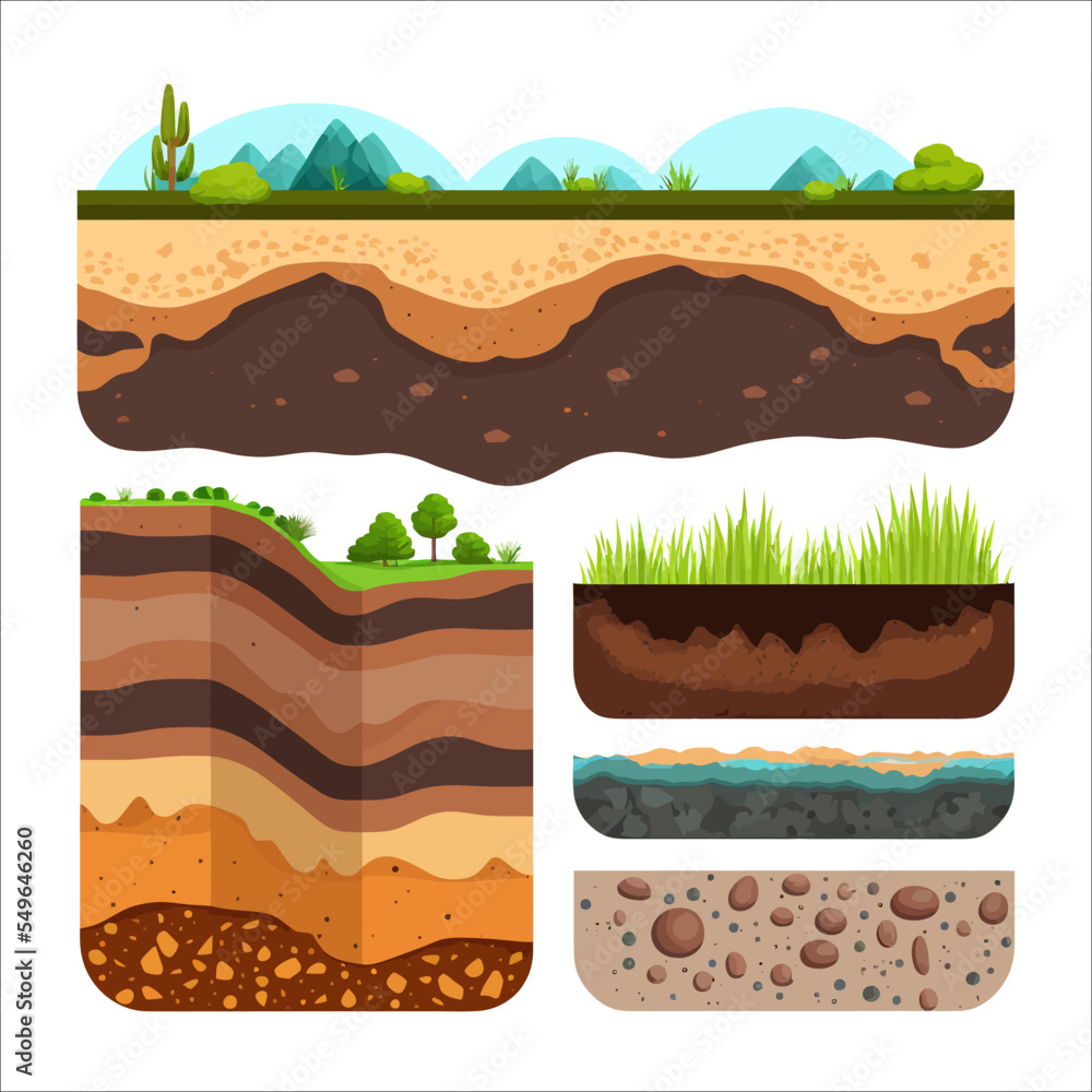 Seamless ground cross sections, underground textures set. Landscape ...