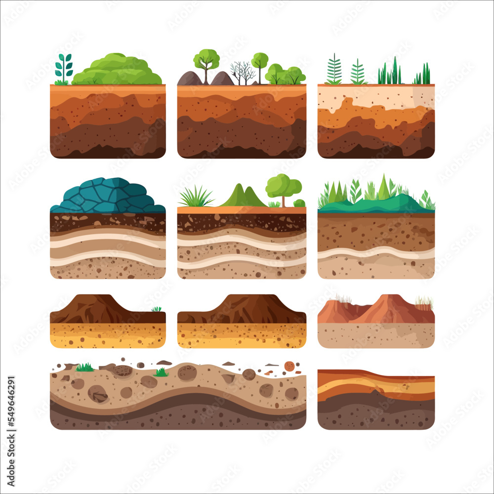 Seamless ground cross sections, underground textures set. Landscape ...