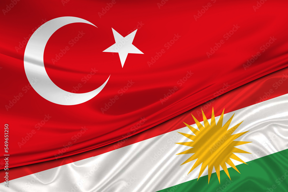 Flags of Kurdistan and Turkey. International relationships. Stock ...