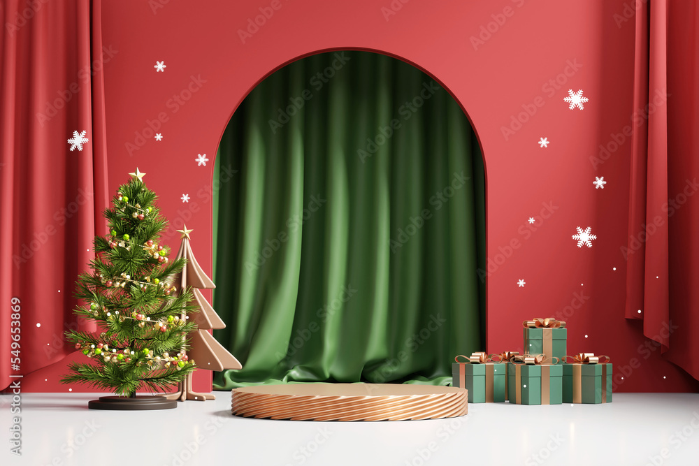 Merry Christmas event product display podium with decoration background ...