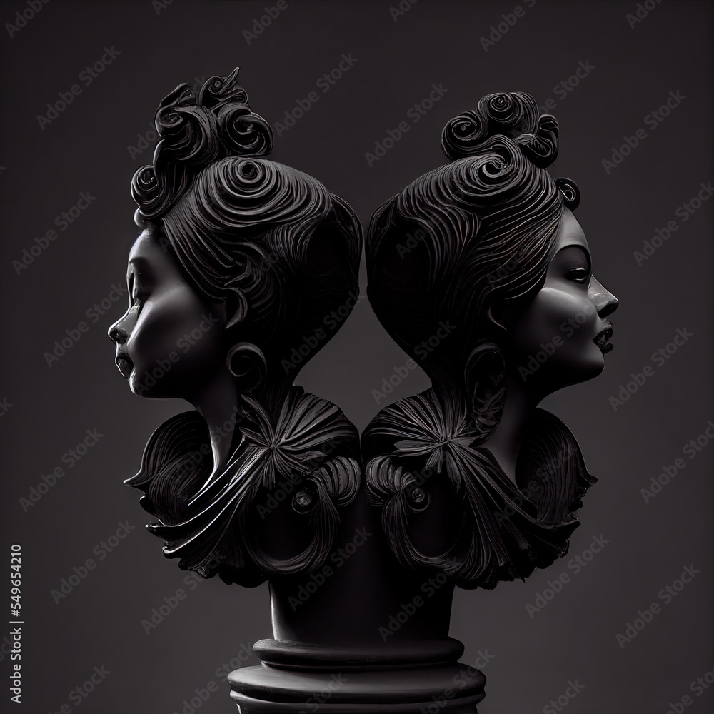 A very detailed black sculpture of the Gemini zodiac sign Stock ...