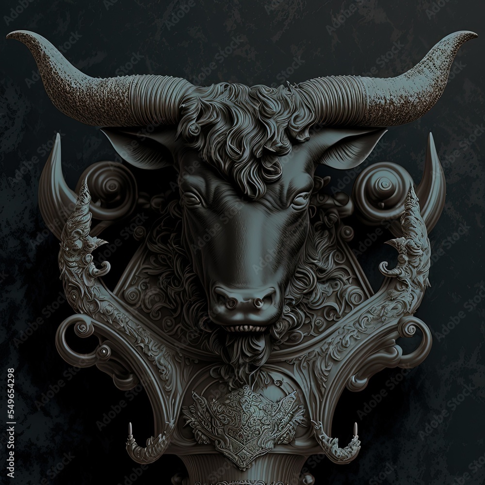 A very detailed black sculpture of the Taurus zodiac sign Stock ...