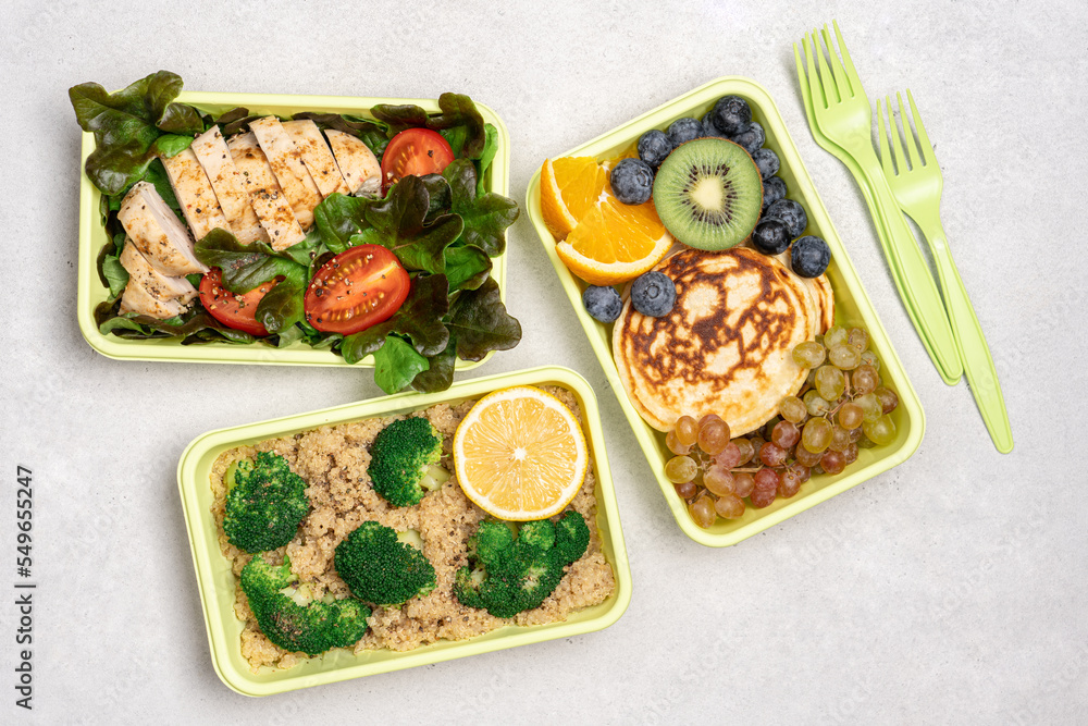 Ready meals for Breakfast, lunch, dinner in green recyclable containers ...