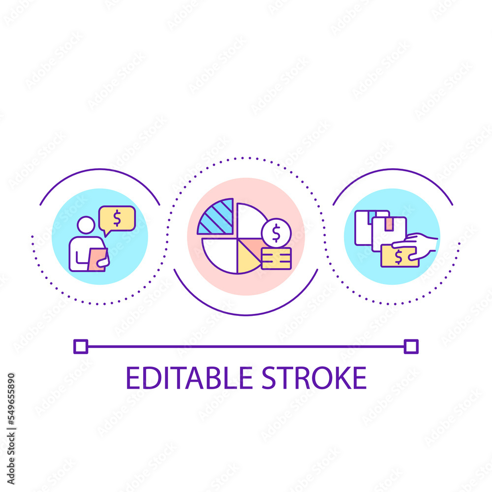 Corporate shares loop concept icon. Buy dividend. Distribution business ...
