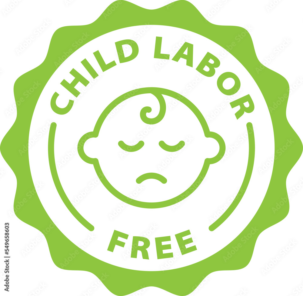 child labor free green stamp. Symbol, outline icon, tag, badge, label ...