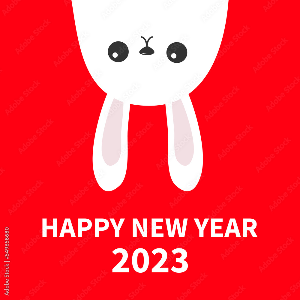 Happy Chinese New Year 2023. The year of the rabbit. White bunny hare hanging upside down ...