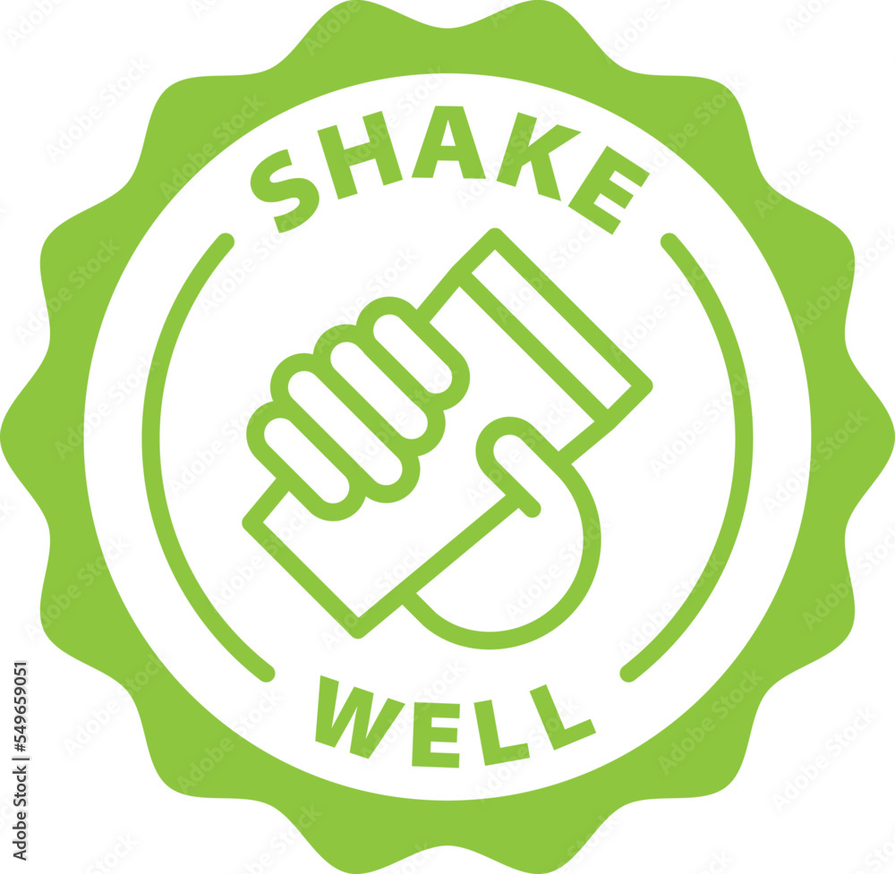 shake well green stamp. Symbol, outline icon, tag, badge, label, circle ...